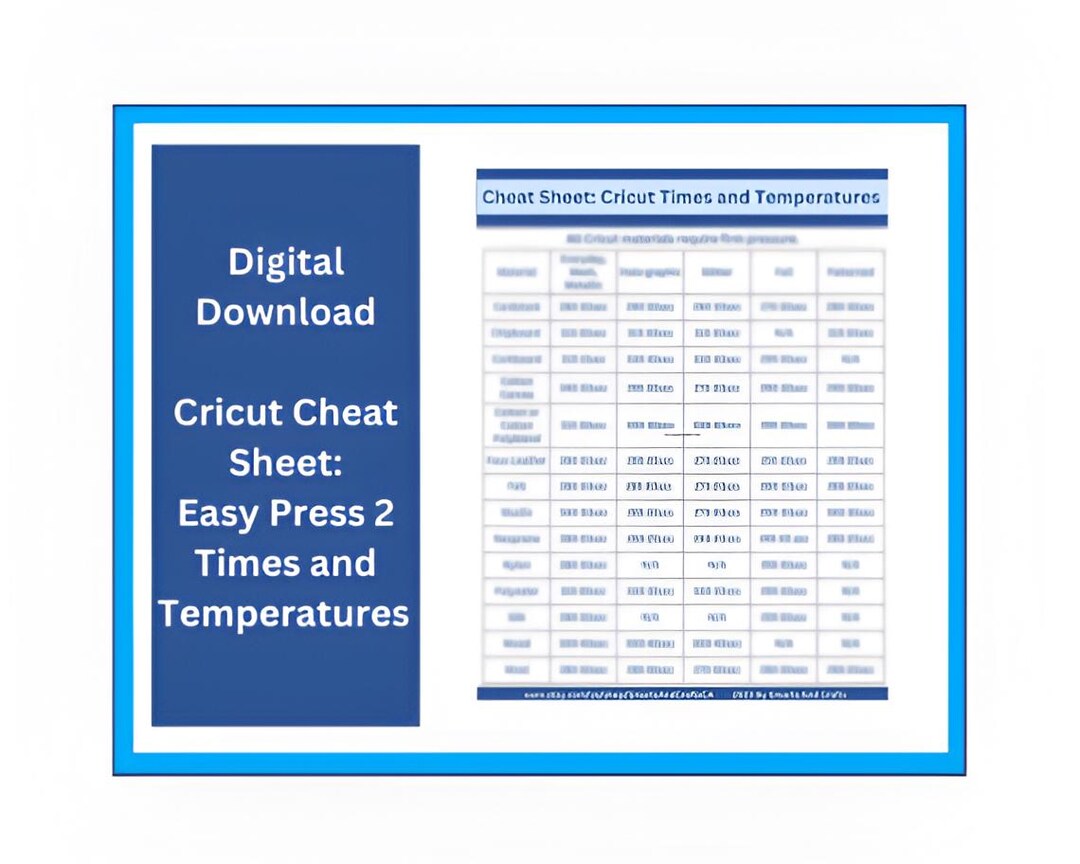 Cricut Cheat Sheet Easy Press 2 Heat Guide Times and Temperature Chart ...