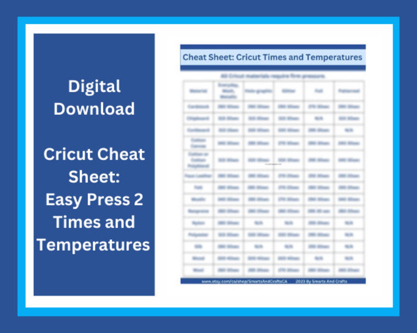 Cricut Cheat Sheet Easy Press 2 Heat Guide Times and Temperature Must ...