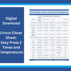 Cricut Cheat Sheet Easy Press 2 Heat Guide Times and Temperature Must ...