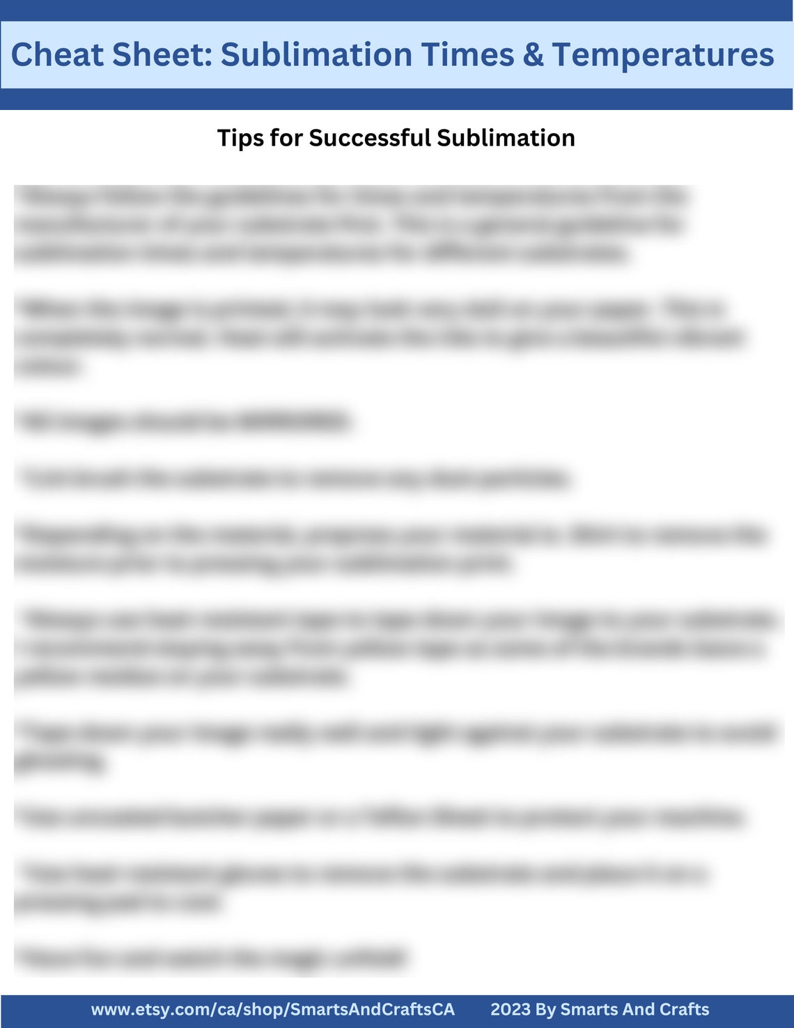Sublimation Cheat Sheet With Times, Temperatures, Tips for 20 ...