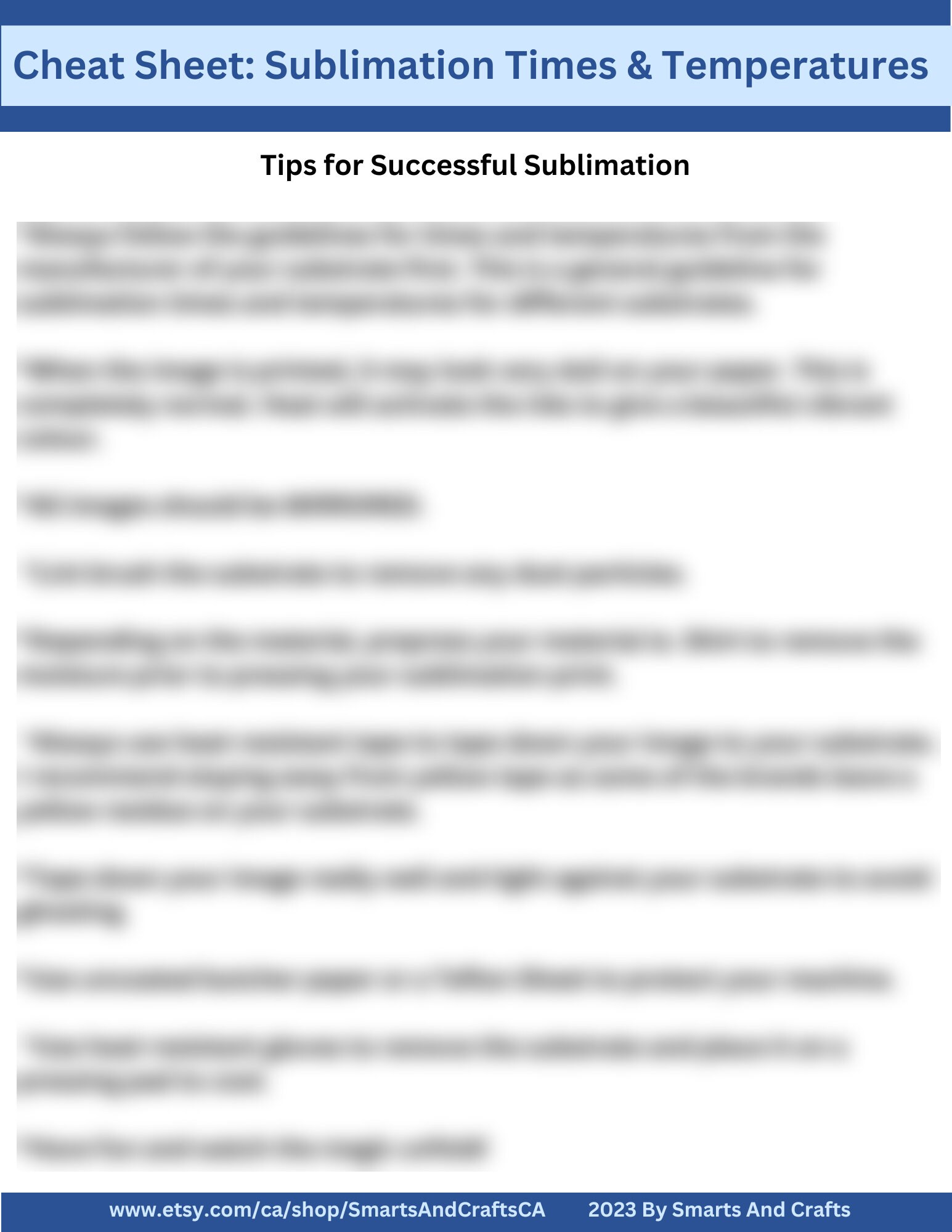 Sublimation Cheat Sheet With Times, Temperatures, Tips for 20 ...