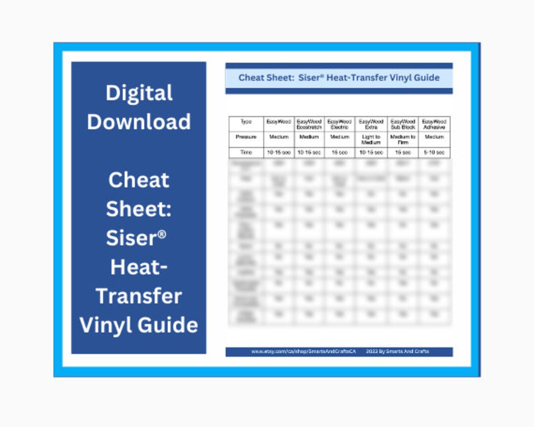 Cheat Sheet Siser® Heat Transfer Guide Digital Download for 15 ...