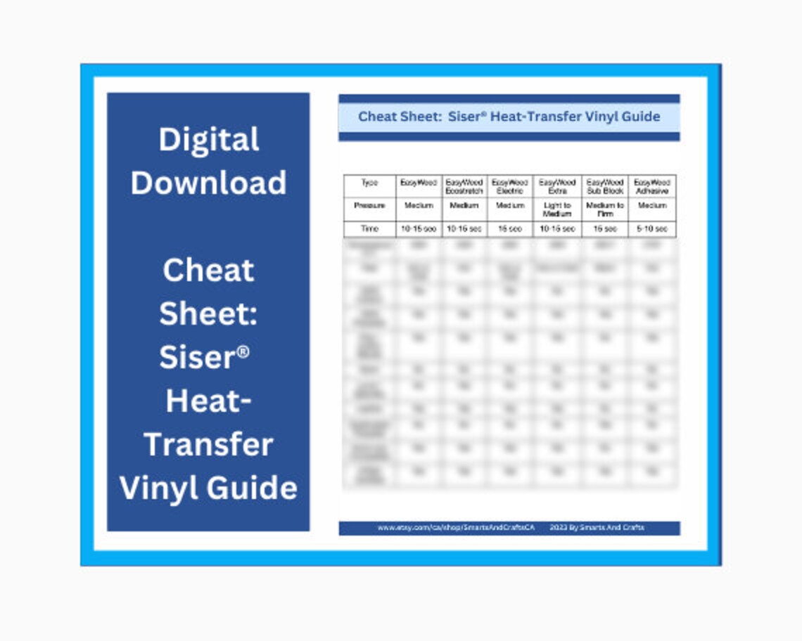 Cheat Sheet Siser® Heat Transfer Guide Digital Download for 15 ...