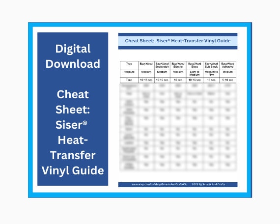 Cheat Sheet Siser® Heat Transfer Guide Digital Download for 15 ...