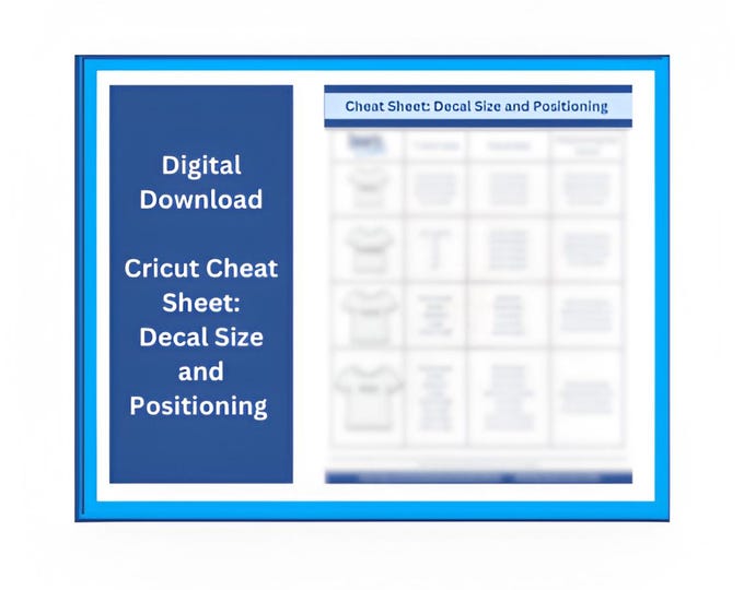 Cricut Cheat Sheet Decals Positioning Chart, Digital Download HTV ...