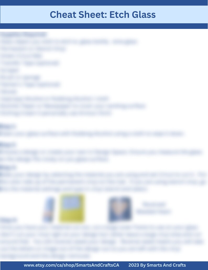 Cricut Cheat Sheet Glass Etching Beginner Guide With Step by Step Instructions, Craft With ...