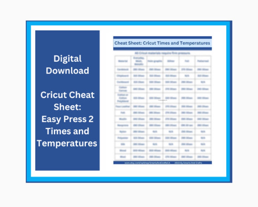 Cricut Cheat Sheet Easy Press 2 Heat Guide Times and Temperature Must-have, Crafting Accessory ...