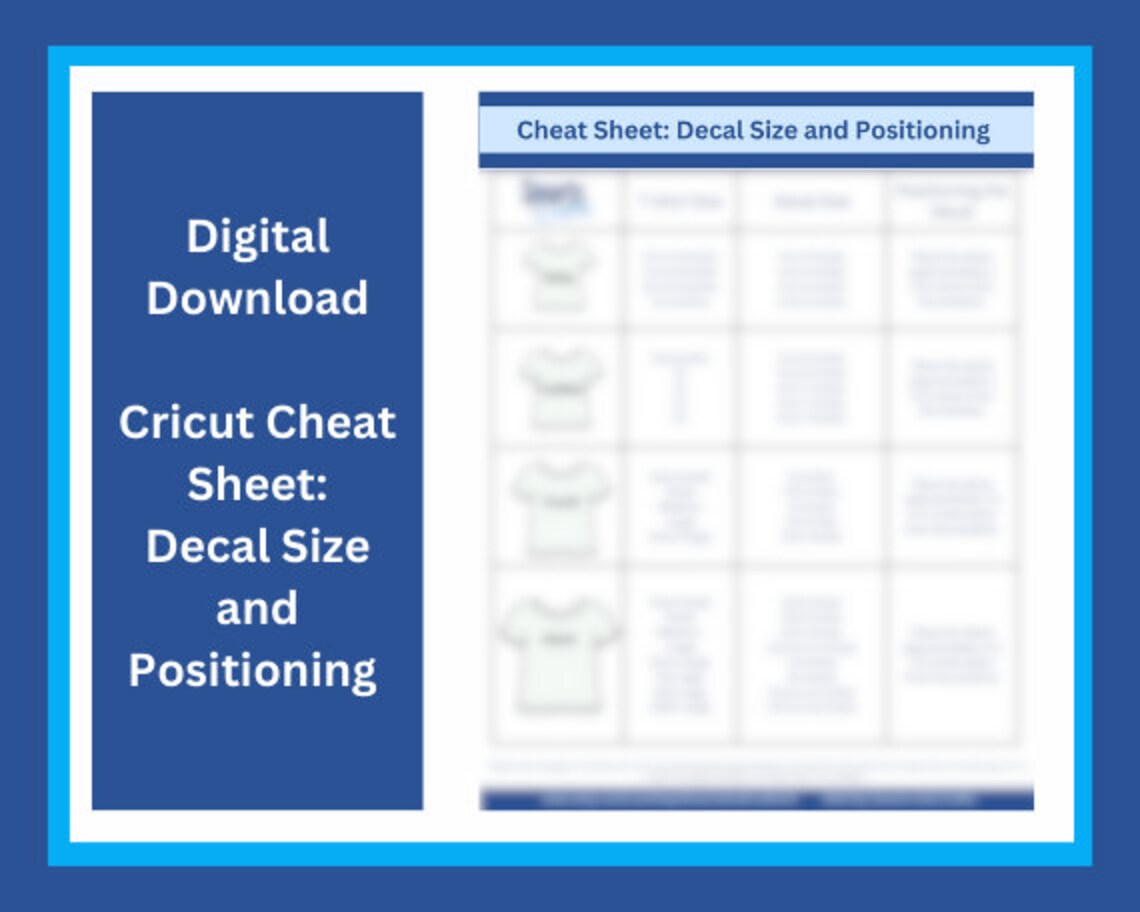 Cricut Cheat Sheet and Decals Positioning Chart Digital Download File ...