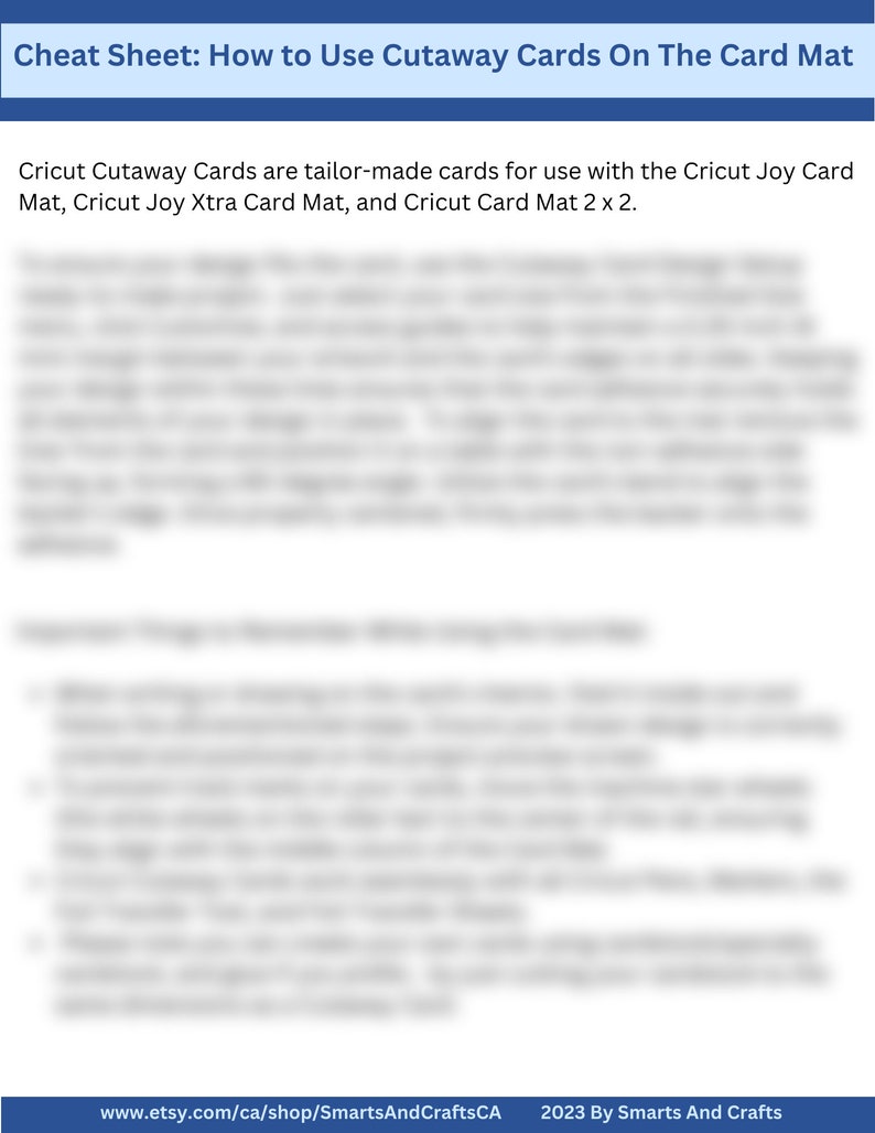 Cricut Cheat Sheet for Cutaway Cards on the Card Mat for the Joy, Joy ...