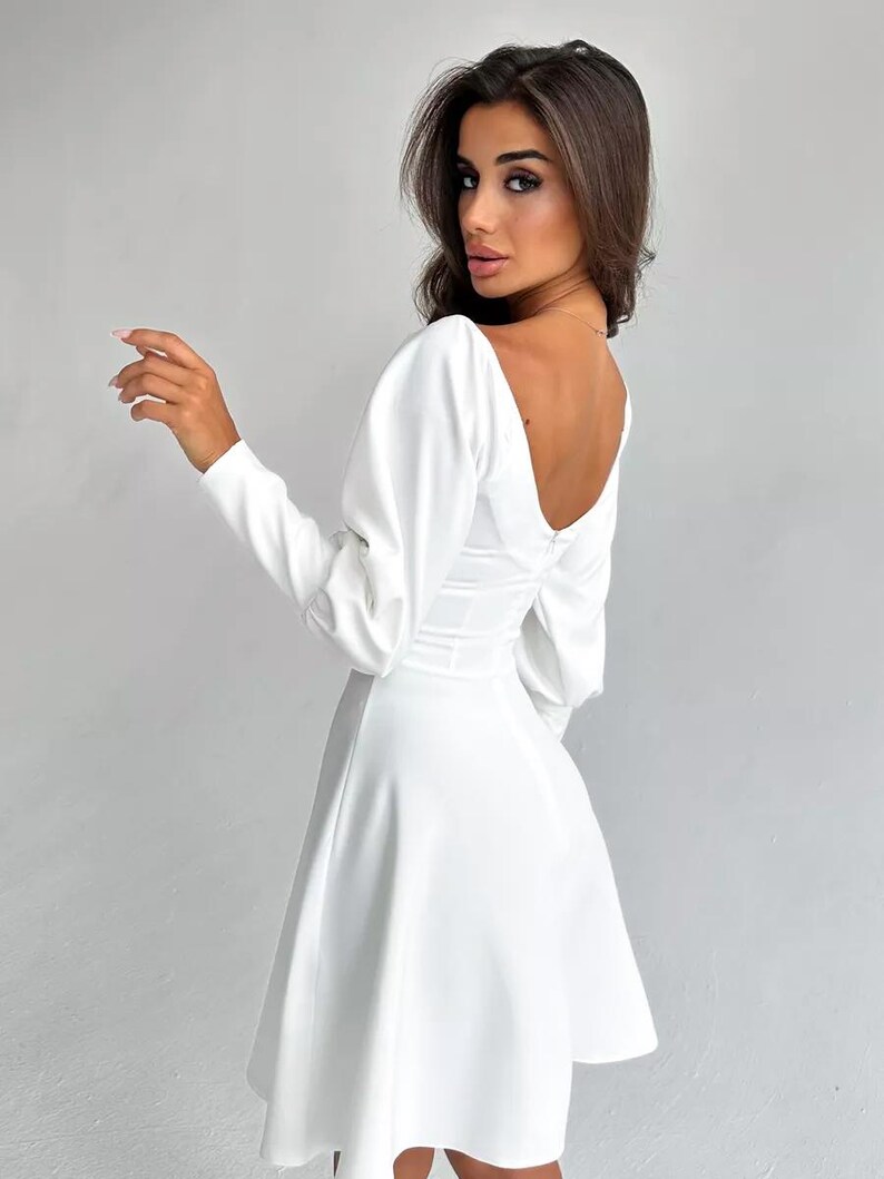 Elegant White Dress With Puff Sleeves and Square Neckline – Perfect for ...