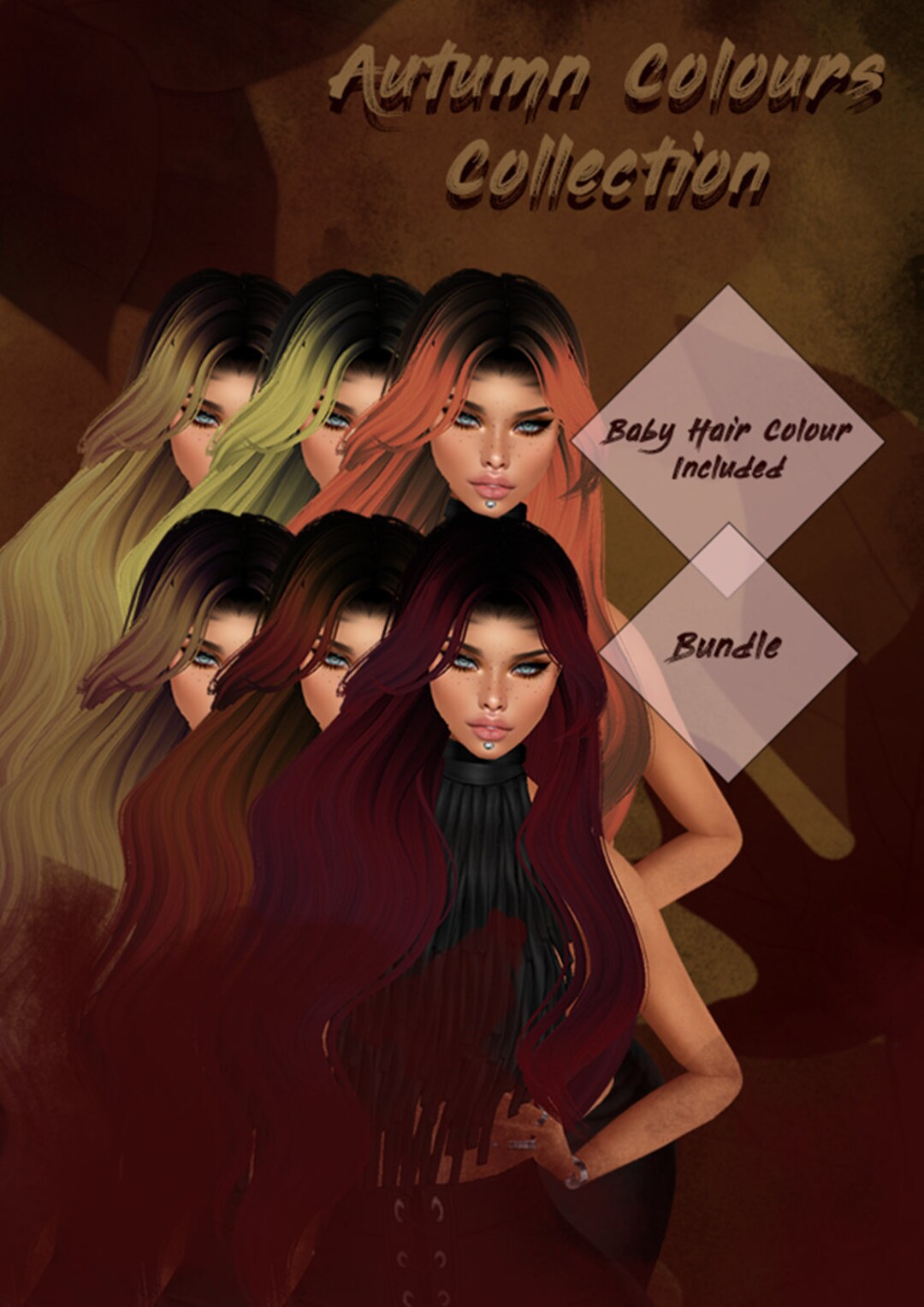 Autumn Collection X 6 Hair Textures Bundle for Imvu, Second Life, 3D ...