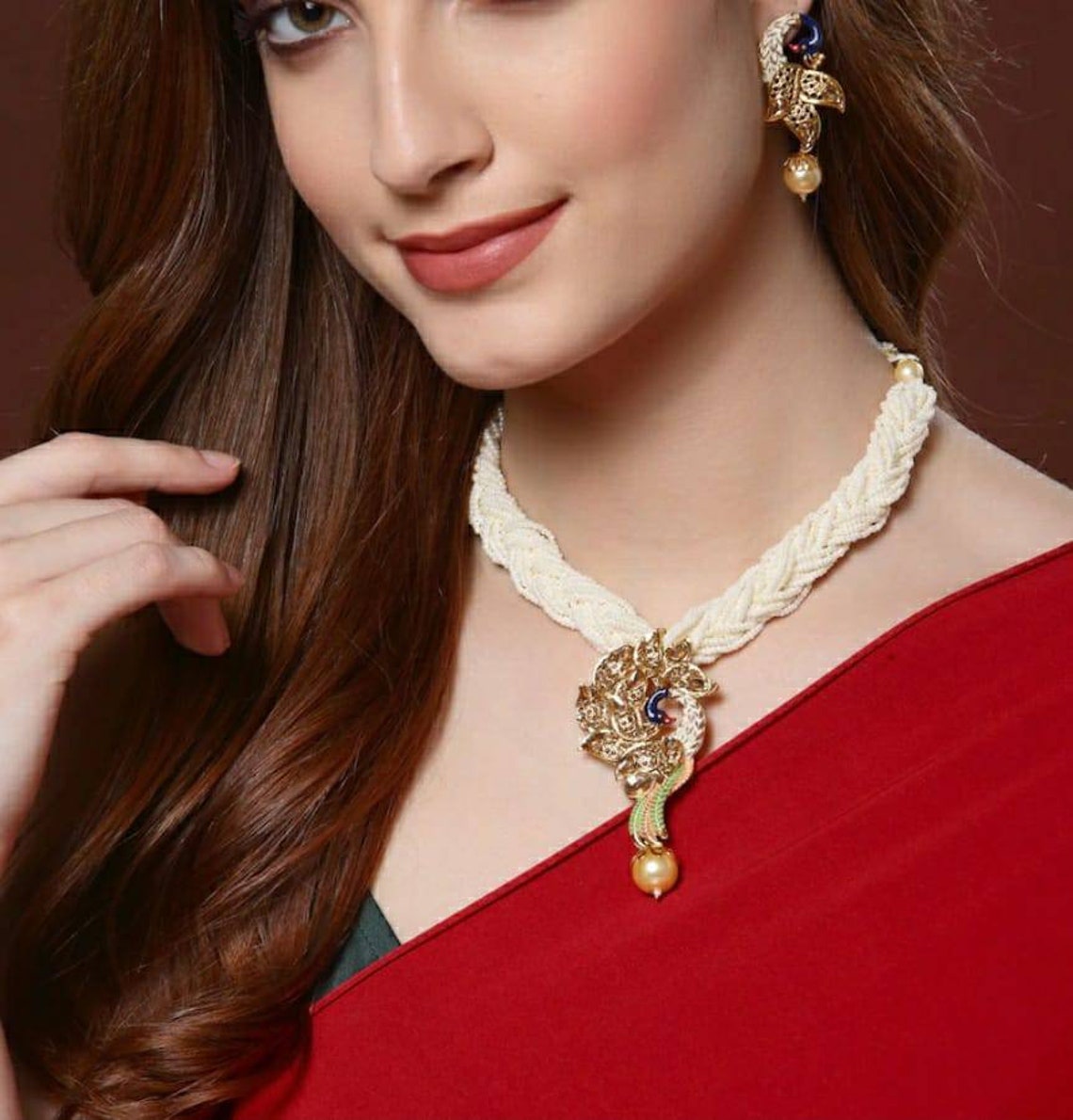 Polki Necklace Gold Pleted Off-white Kundan Meenakari Jewelry Set Rani ...