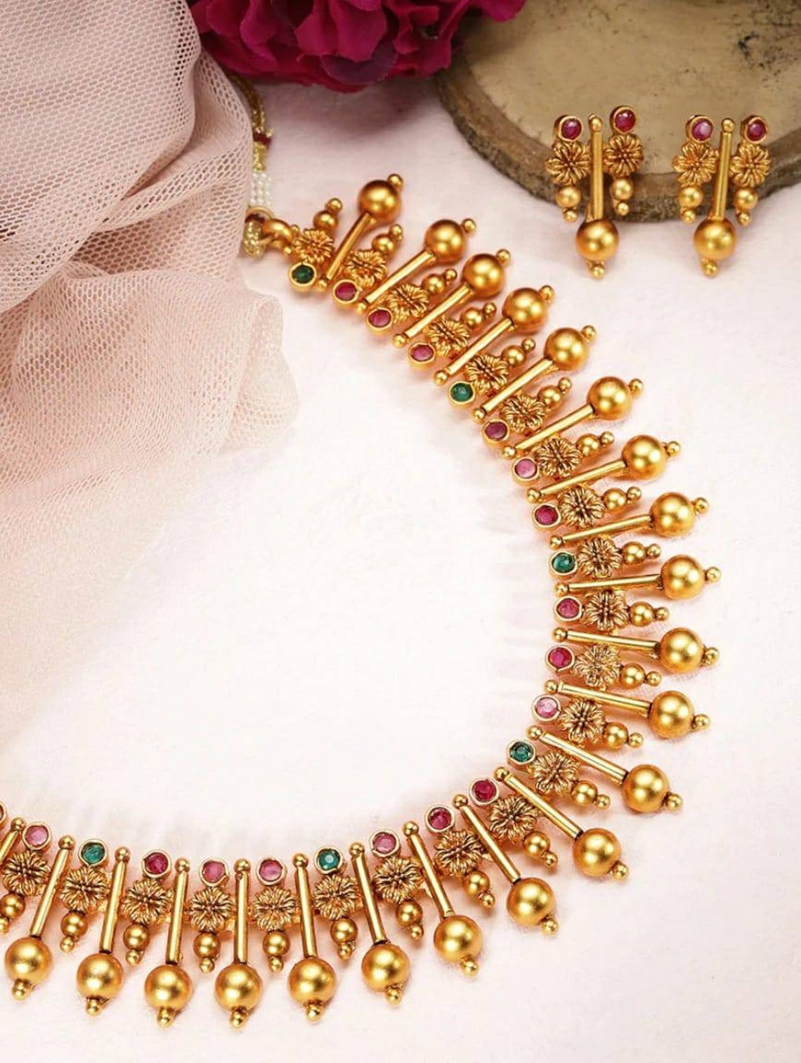 Gold Necklace Indian Gold Necklace Set Indian Choker Pearl - Etsy