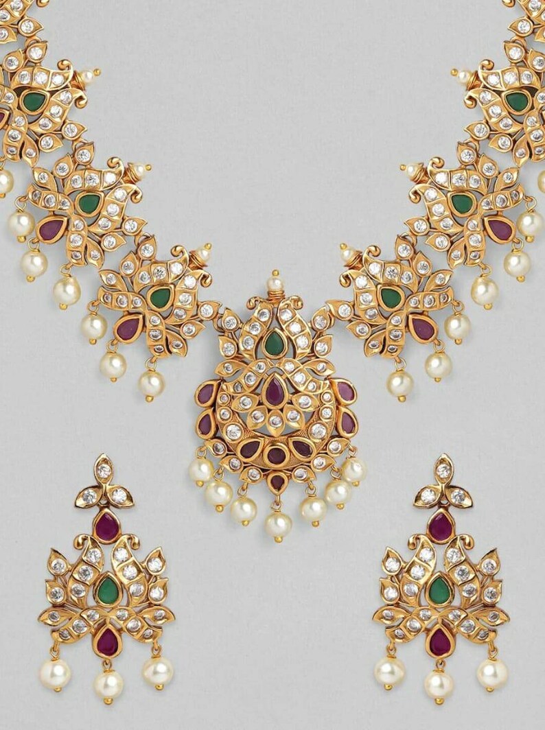 Antique Gold Plated Indian Jewelry Set, Indian Choker, Pearl Necklace ...