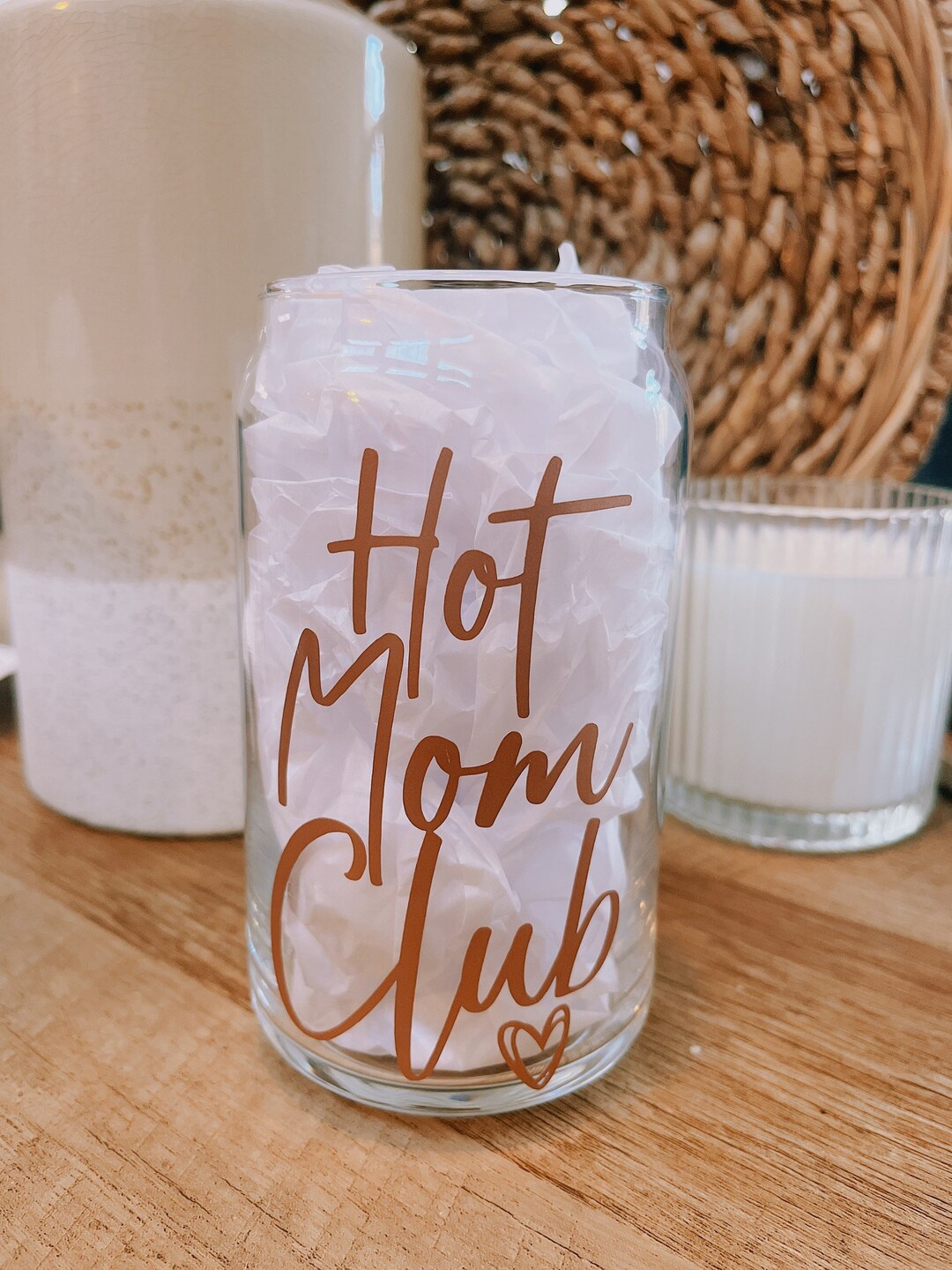 Hot Mom Club Clear Glass Can| Gift for New Mom| Beer Can Glass ...