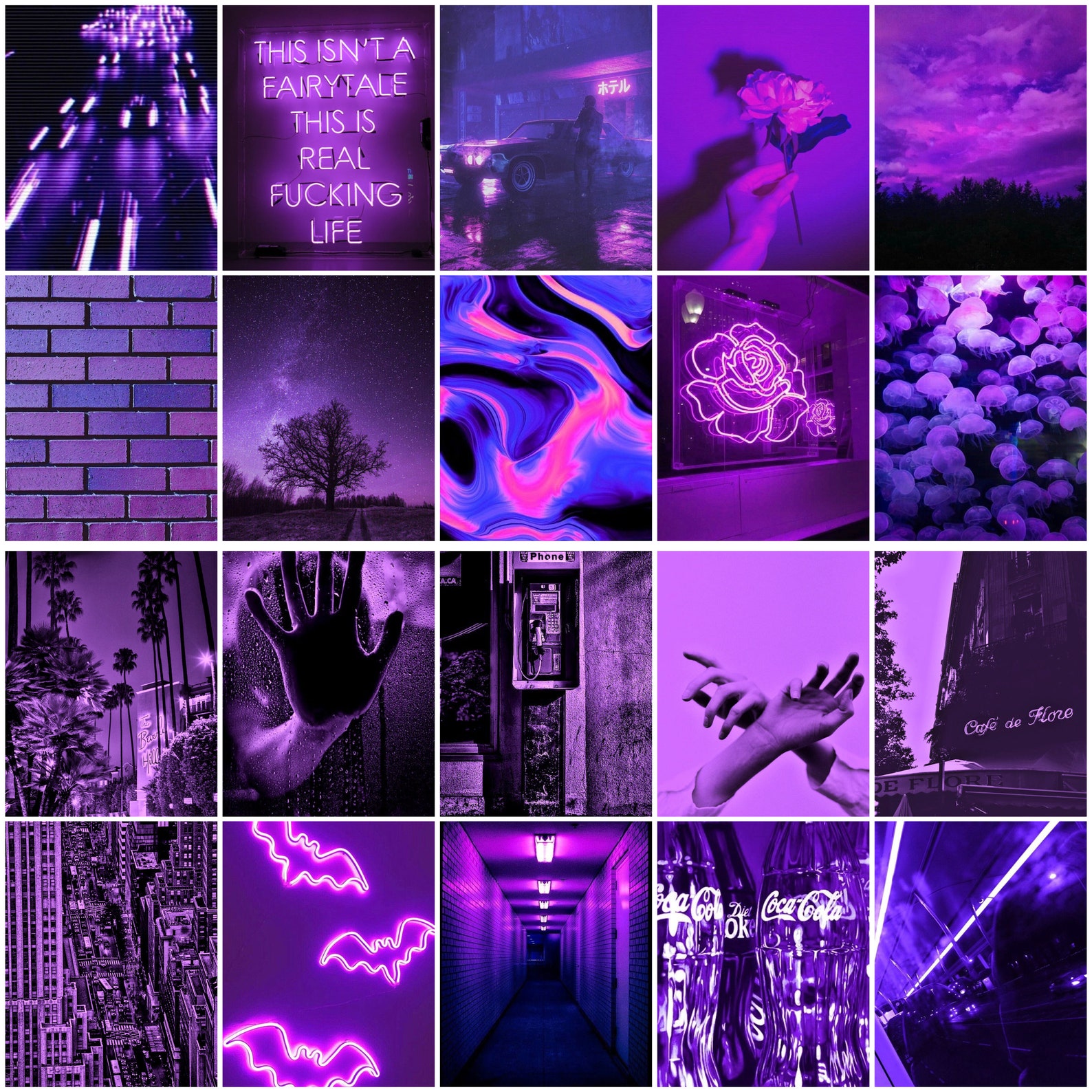 Neon Purple Aesthetic Collage Kit Wall Decoration 60 Pcs Etsy