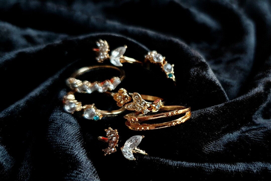 7 Piece Ring Set Retro Stackable Rings Gold Ring Set Butterfly Rings ...