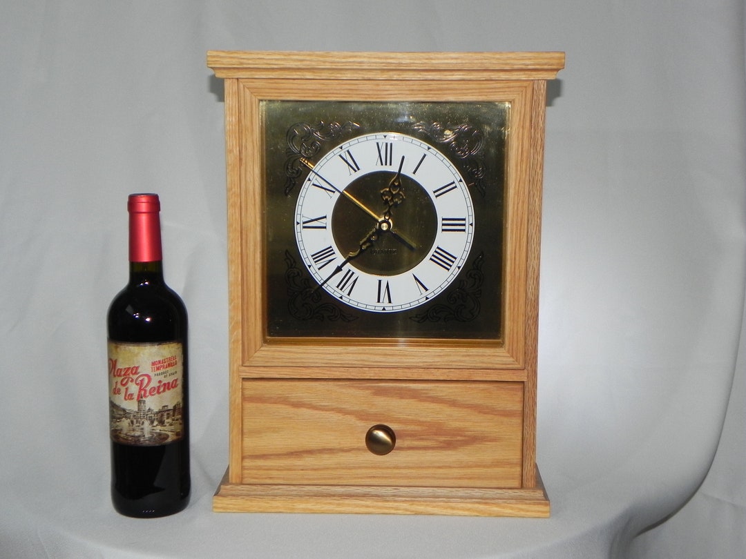 Oak Mantel Clock With Drawer, Battery Operated - Etsy