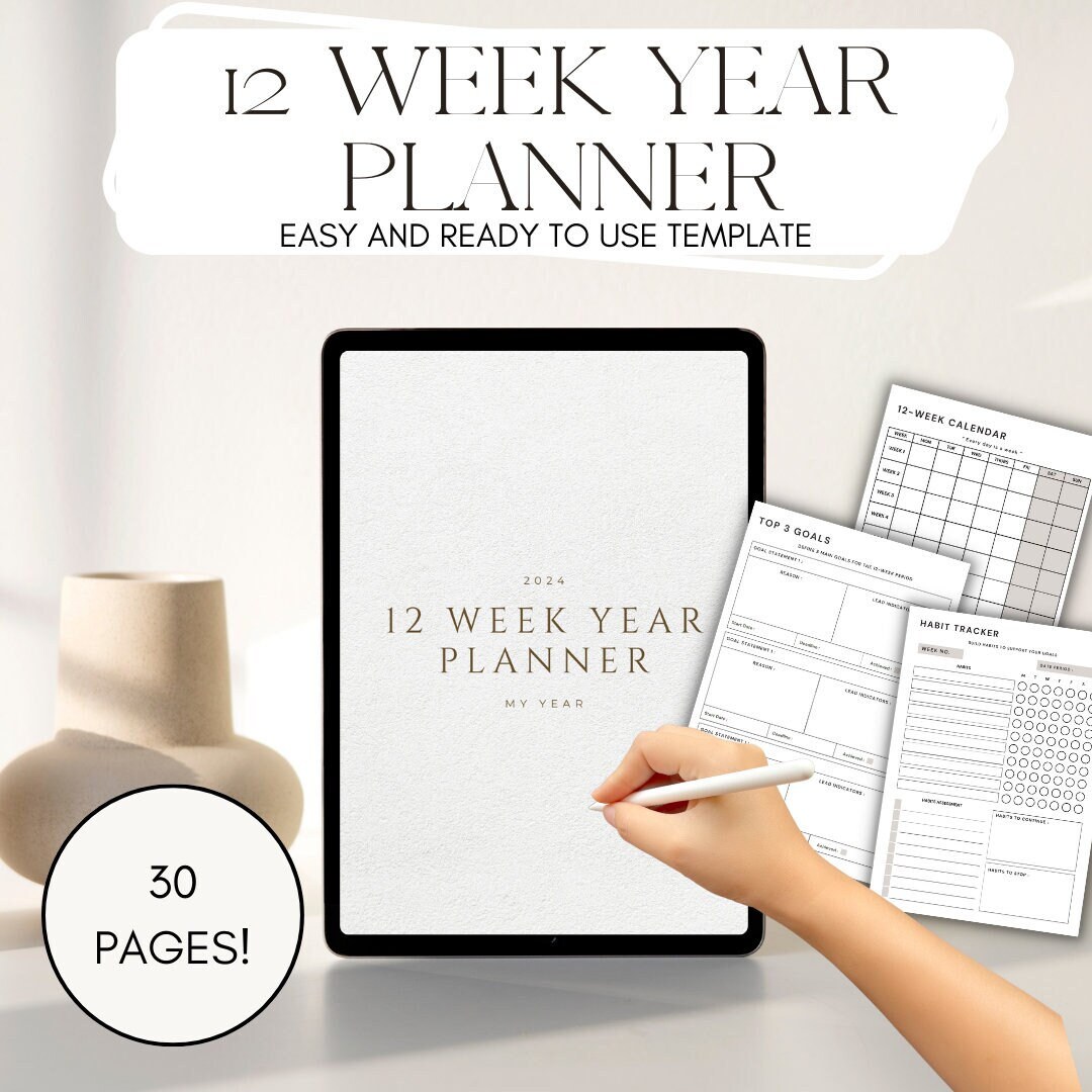 12 WEEK YEAR Planner Digital Planner Goodnotes Goal Tracker 3 Month ...