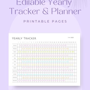 Editable Yearly Tracker & Yearly Overview Planner Printable Pages - Etsy