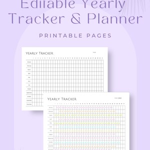 Editable Yearly Tracker & Yearly Overview Planner Printable Pages - Etsy
