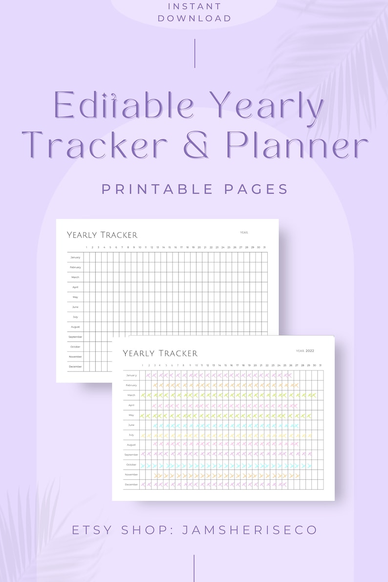 Editable Yearly Tracker & Yearly Overview Planner Printable Pages - Etsy