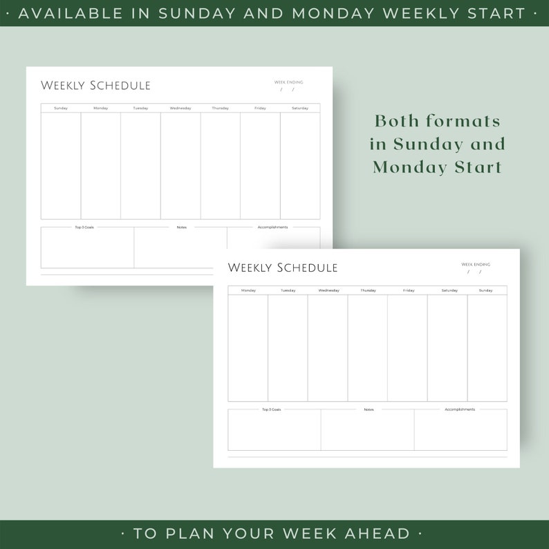 Editable Weekly Planner Template With Monday and Sunday Start. Week at ...