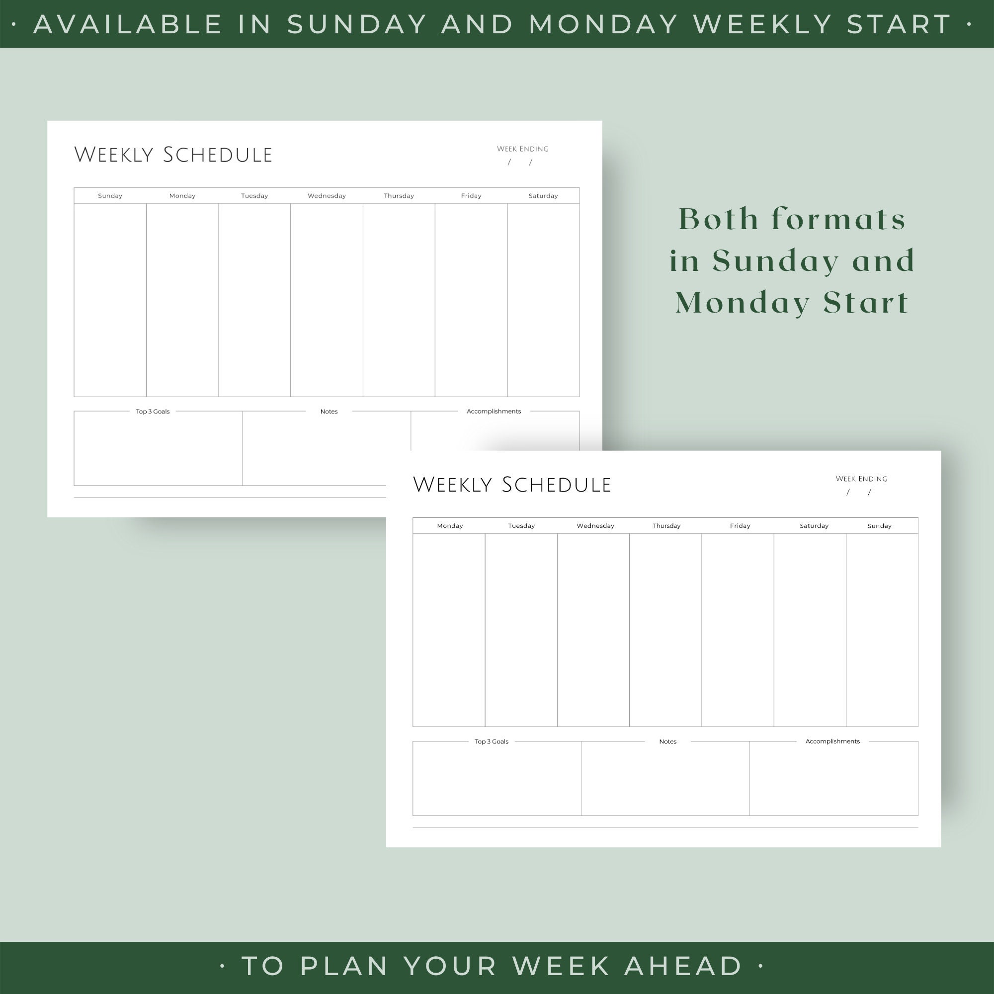 Editable Weekly Planner Template With Monday and Sunday Start. Week at ...