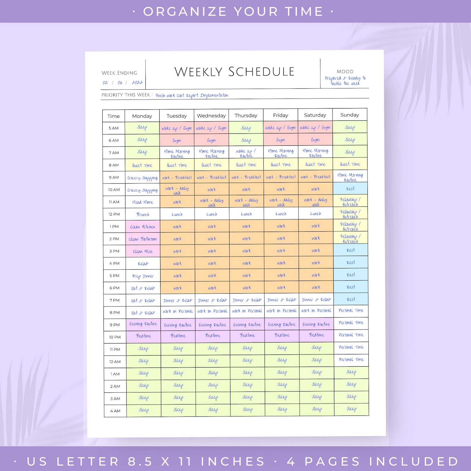 Editable Weekly Time Blocking Schedule Printable Pages. Hourly Planner ...
