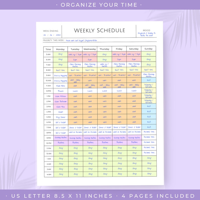 Editable Weekly Time Blocking Schedule Printable Pages. Hourly Planner ...