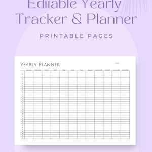 Editable Yearly Tracker & Yearly Overview Planner Printable Pages - Etsy
