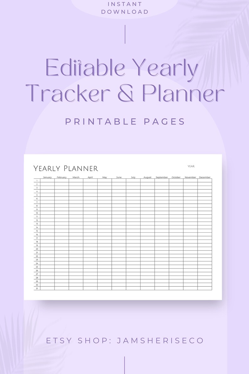 Editable Yearly Tracker & Yearly Overview Planner Printable Pages - Etsy