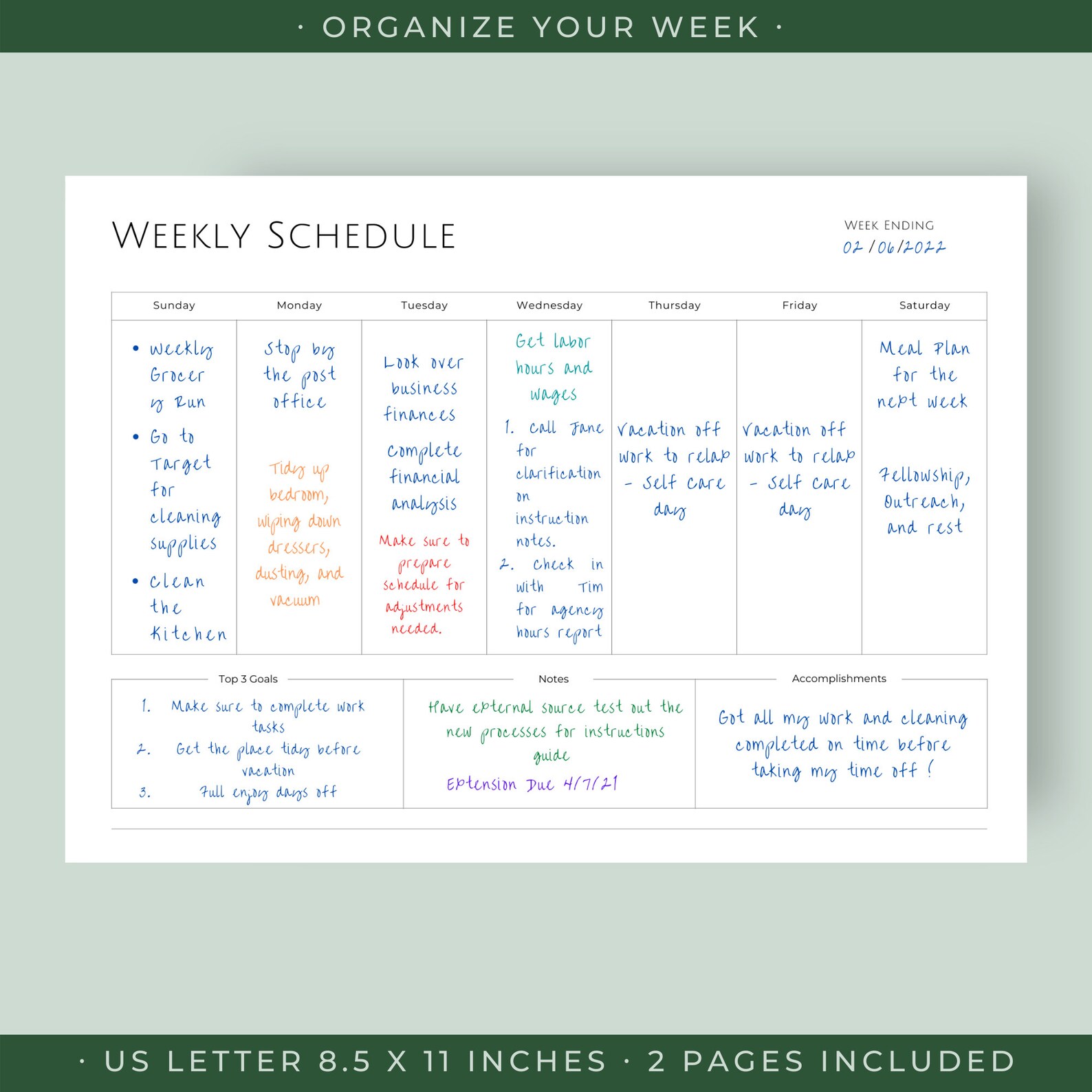 Editable Weekly Planner Template With Monday and Sunday Start. Week at ...