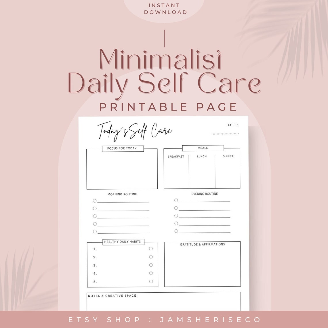 Daily Self Care Printable With Daily Habit & Routine Checklist - Etsy