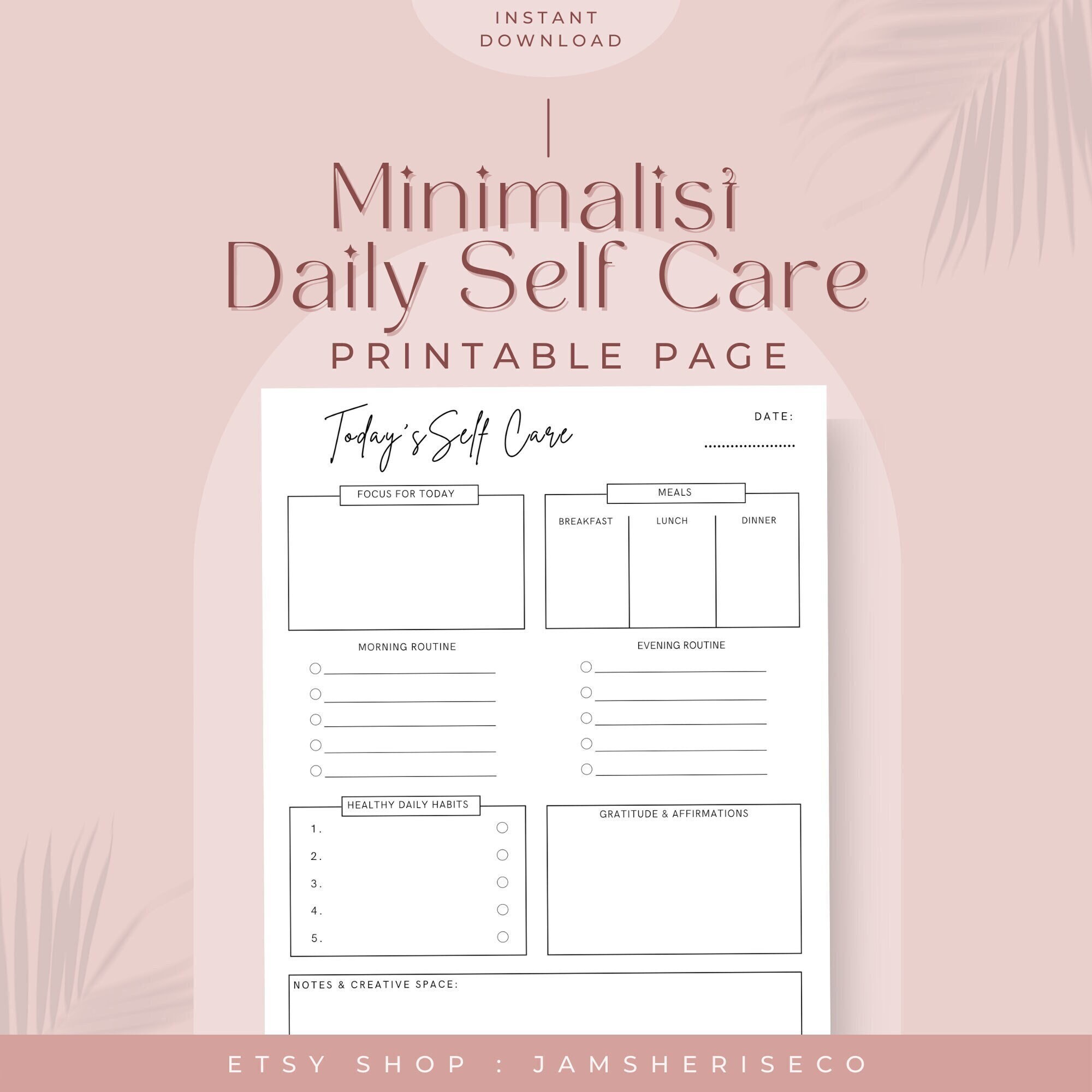 Daily Self Care Printable With Daily Habit & Routine Checklist - Etsy