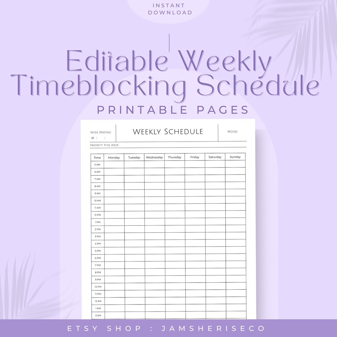 Editable Weekly Time Blocking Schedule Printable Pages. Hourly - Etsy