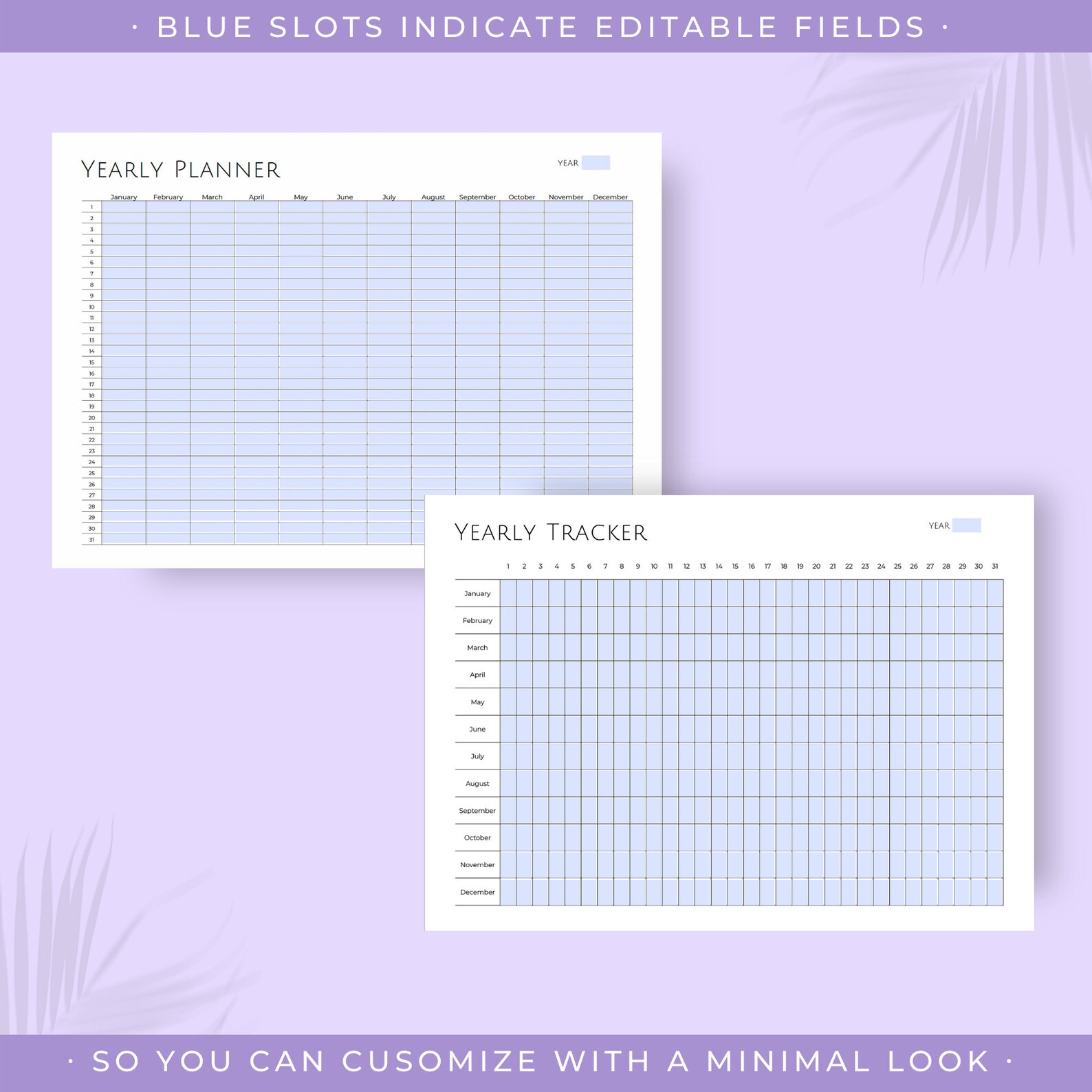 Editable Yearly Tracker & Yearly Overview Planner Printable Pages - Etsy
