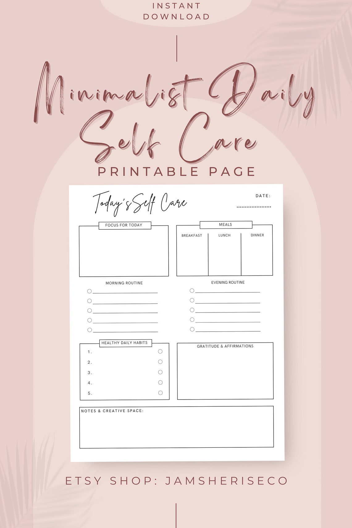 Daily Self Care Printable With Daily Habit & Routine Checklist - Etsy