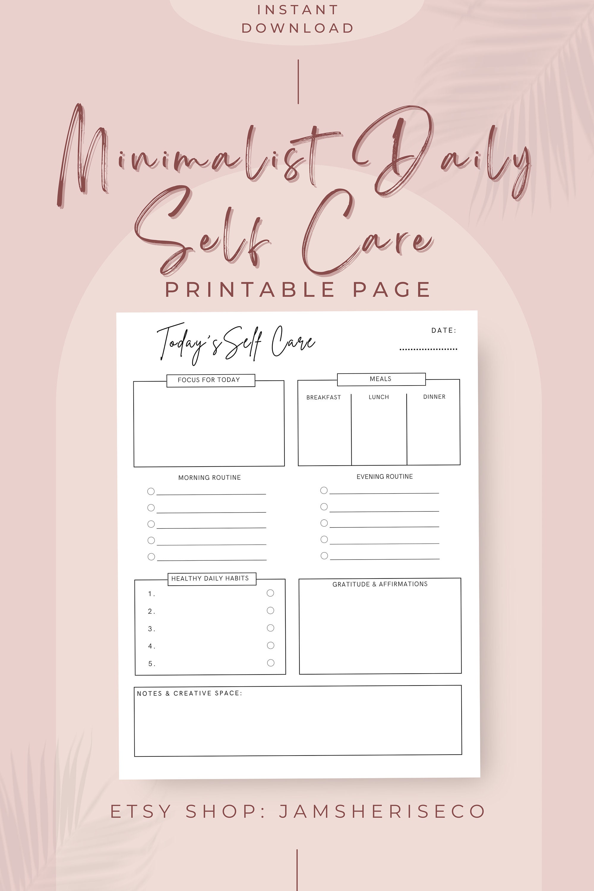 Daily Self Care Printable With Daily Habit & Routine Checklist - Etsy