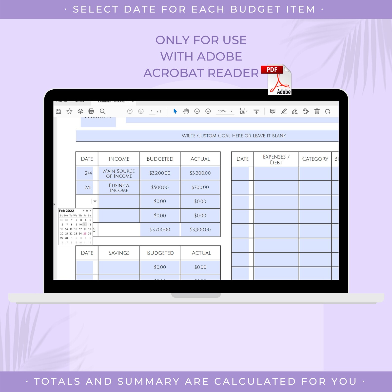 Editable Monthly Budget Template With Automatic Calculated Fields ...