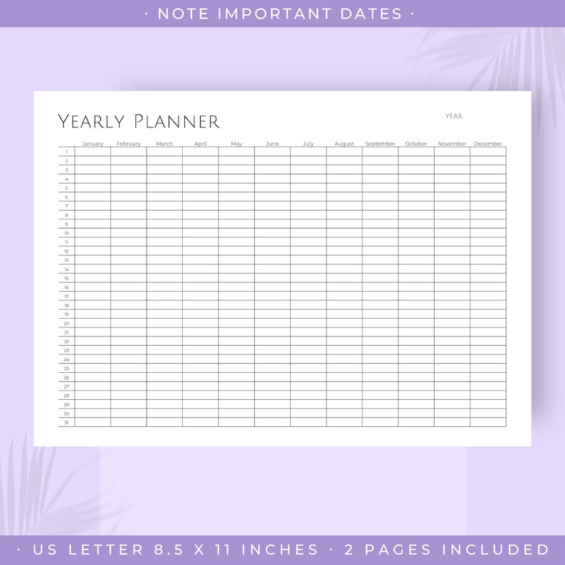 Editable Yearly Tracker & Yearly Overview Planner Printable Pages - Etsy