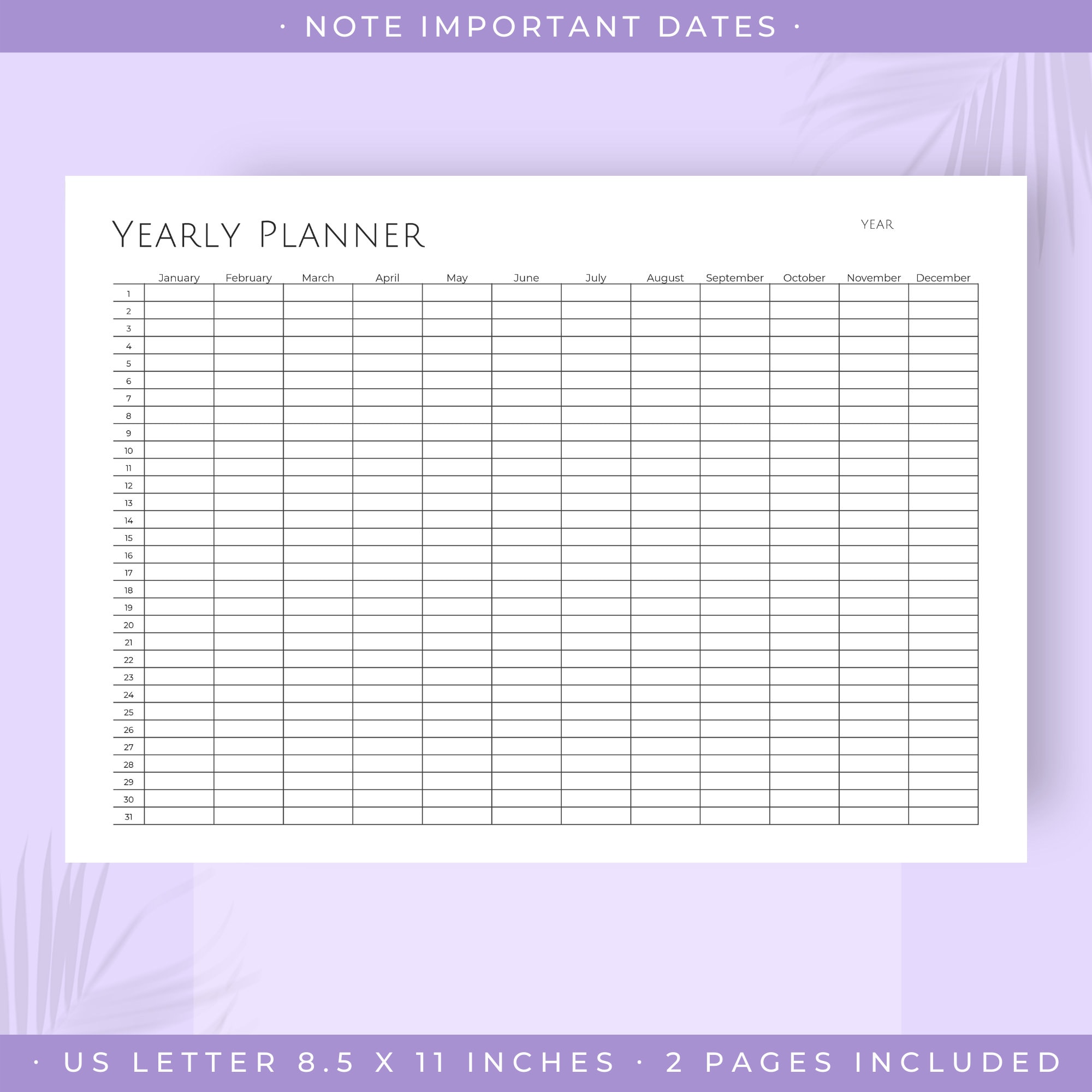 Editable Yearly Tracker & Yearly Overview Planner Printable Pages - Etsy