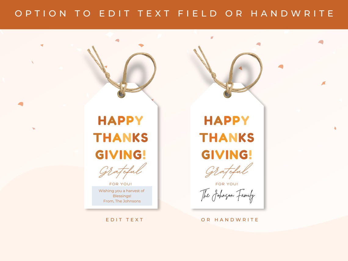 Editable Thanksgiving Gift Tag With Note Grateful for You. - Etsy