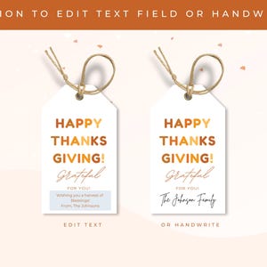 Editable Thanksgiving Gift Tag With Note Grateful for You. - Etsy