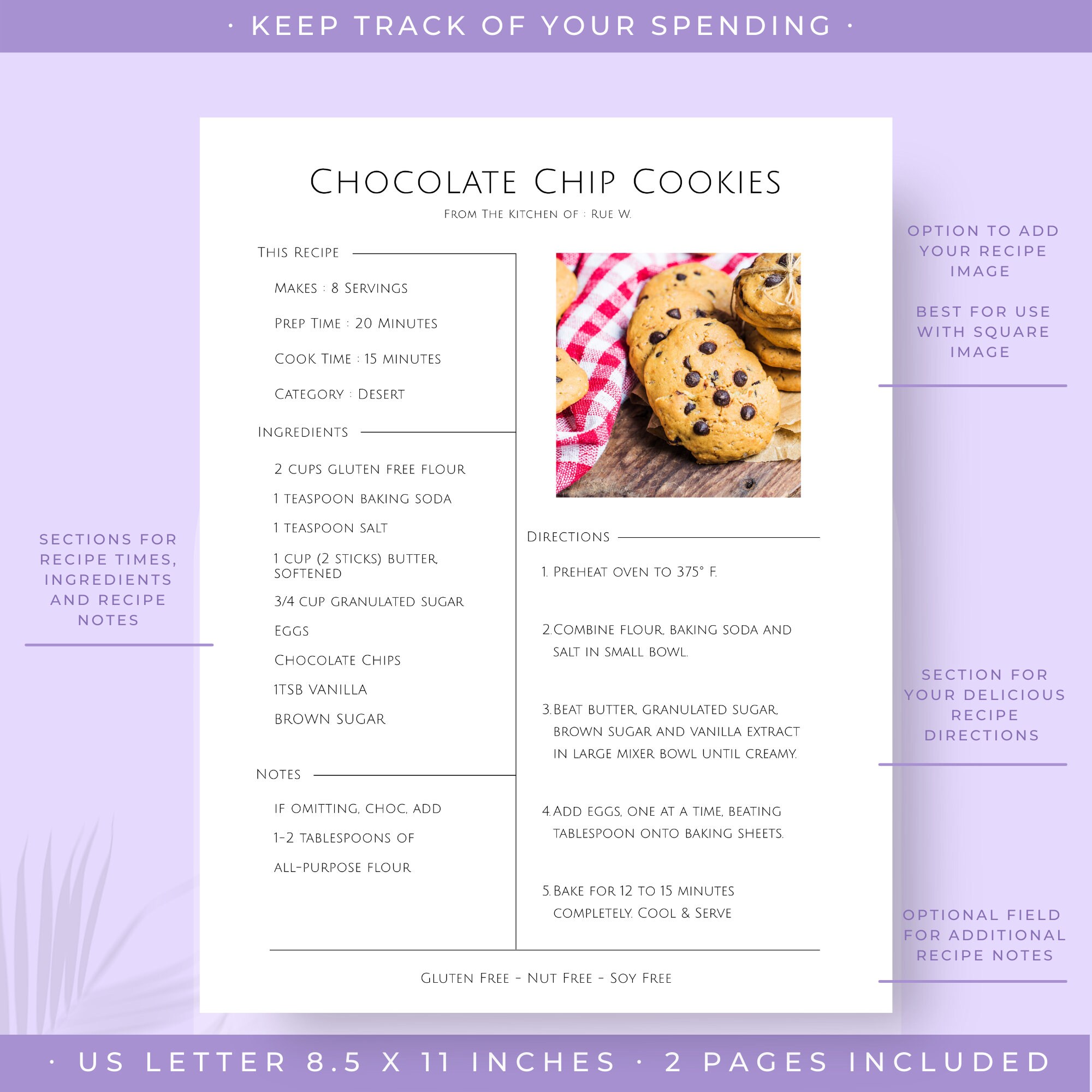 Editable Recipe Page Template With Minimalist Look and Recipe Photo ...