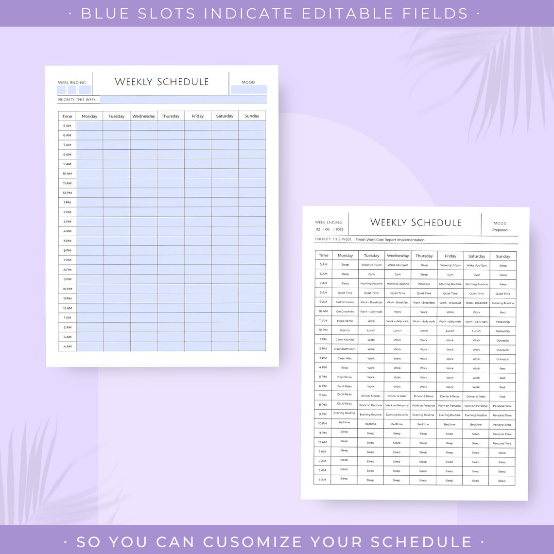 Editable Weekly Time Blocking Schedule Printable Pages. Hourly - Etsy