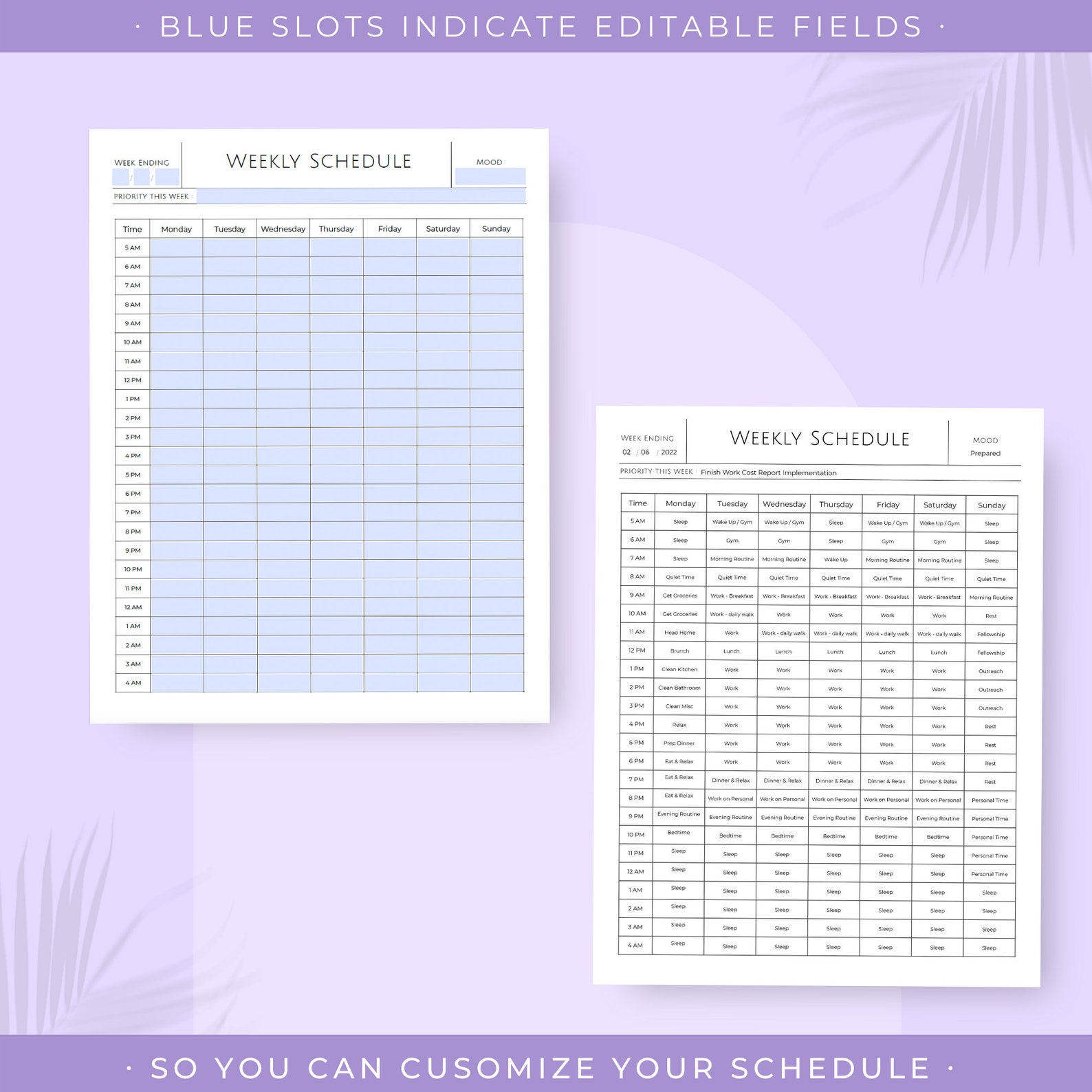 Editable Weekly Time Blocking Schedule Printable Pages. Hourly Planner ...