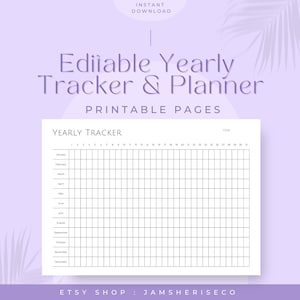 Editable Yearly Tracker & Yearly Overview Planner Printable Pages - Etsy