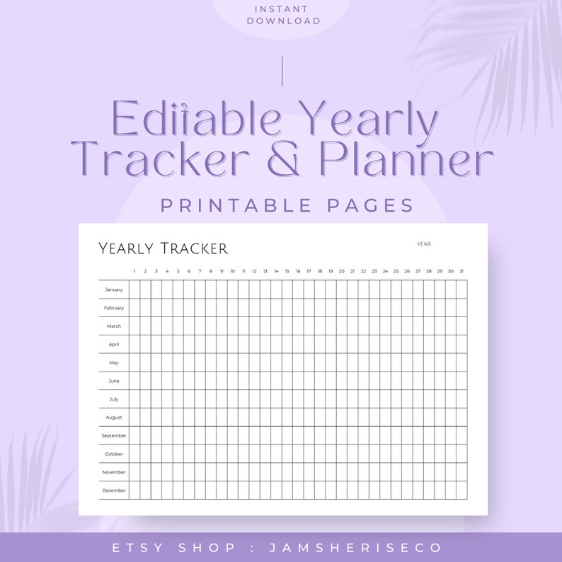 Editable Yearly Tracker & Yearly Overview Planner Printable Pages - Etsy