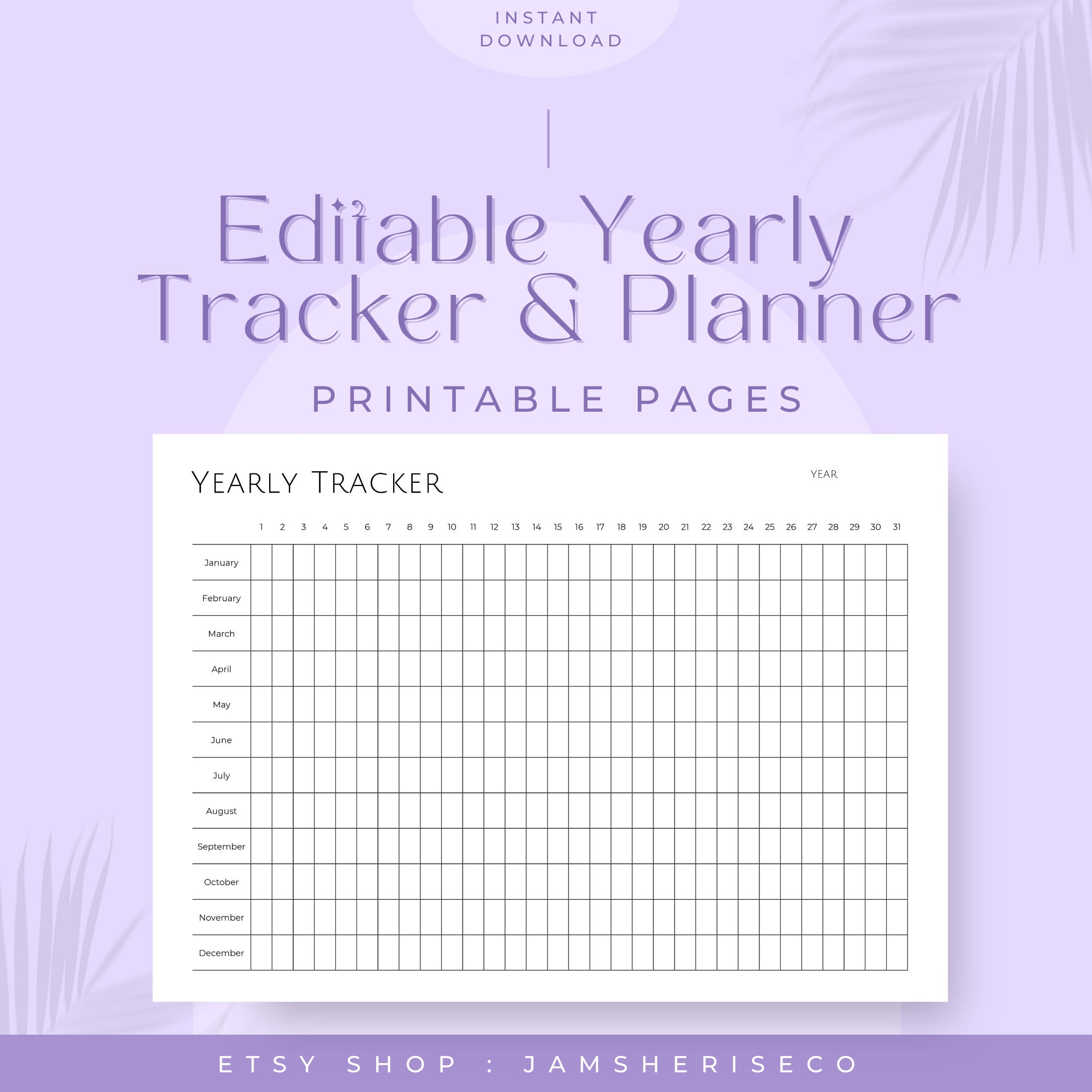 Editable Yearly Tracker & Yearly Overview Planner Printable Pages - Etsy